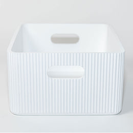 Wooden Ribbed Bins – White – Horderly
